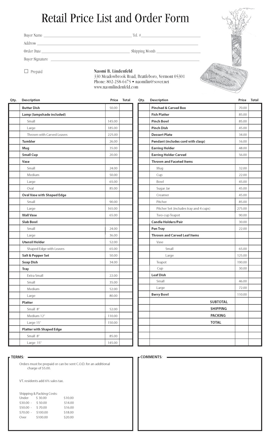 Retail Price List | Naomi Lindenfeld - Colored Clay